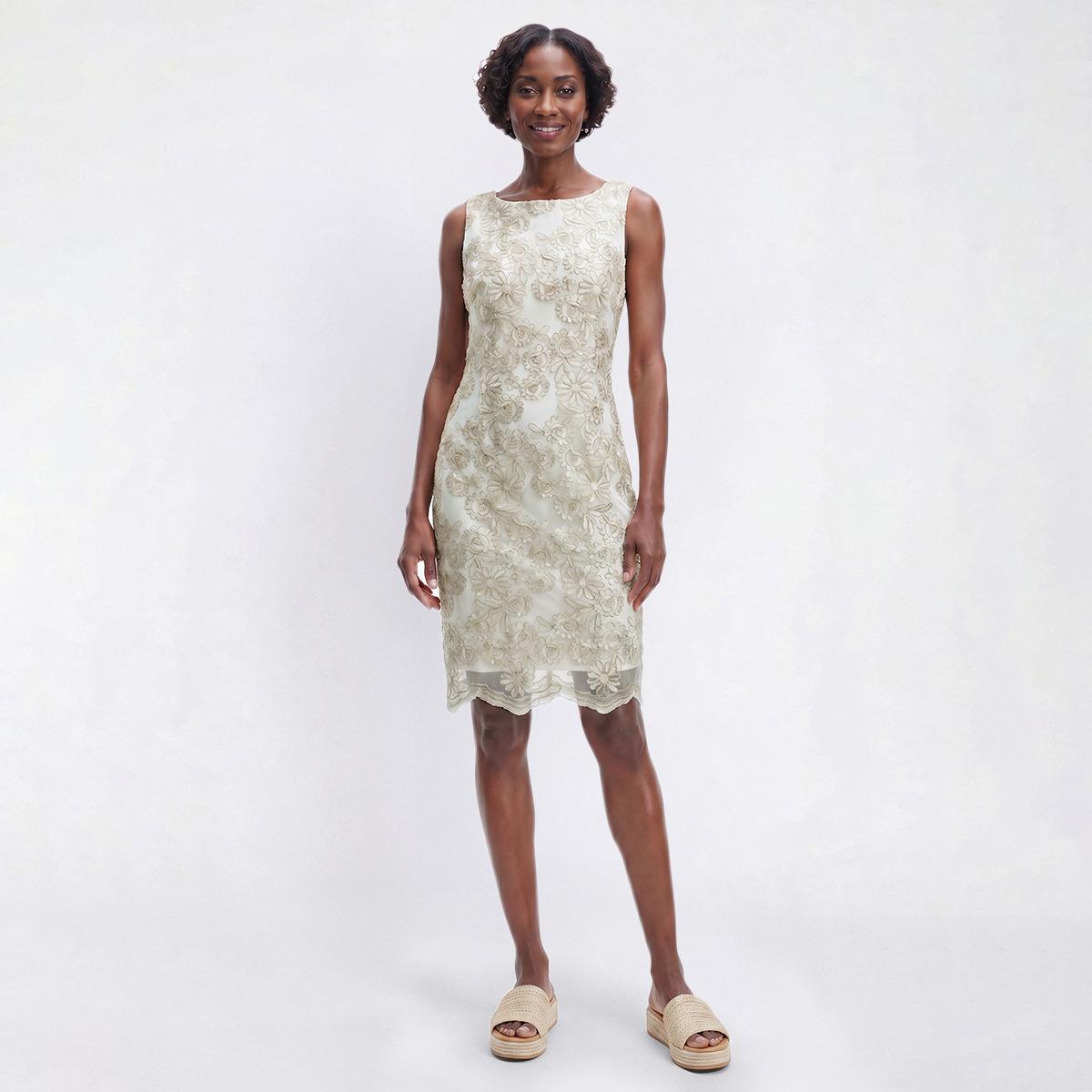 Click here for Womens Nina Leonard Sleeveless Floral Lace Sheath... prices